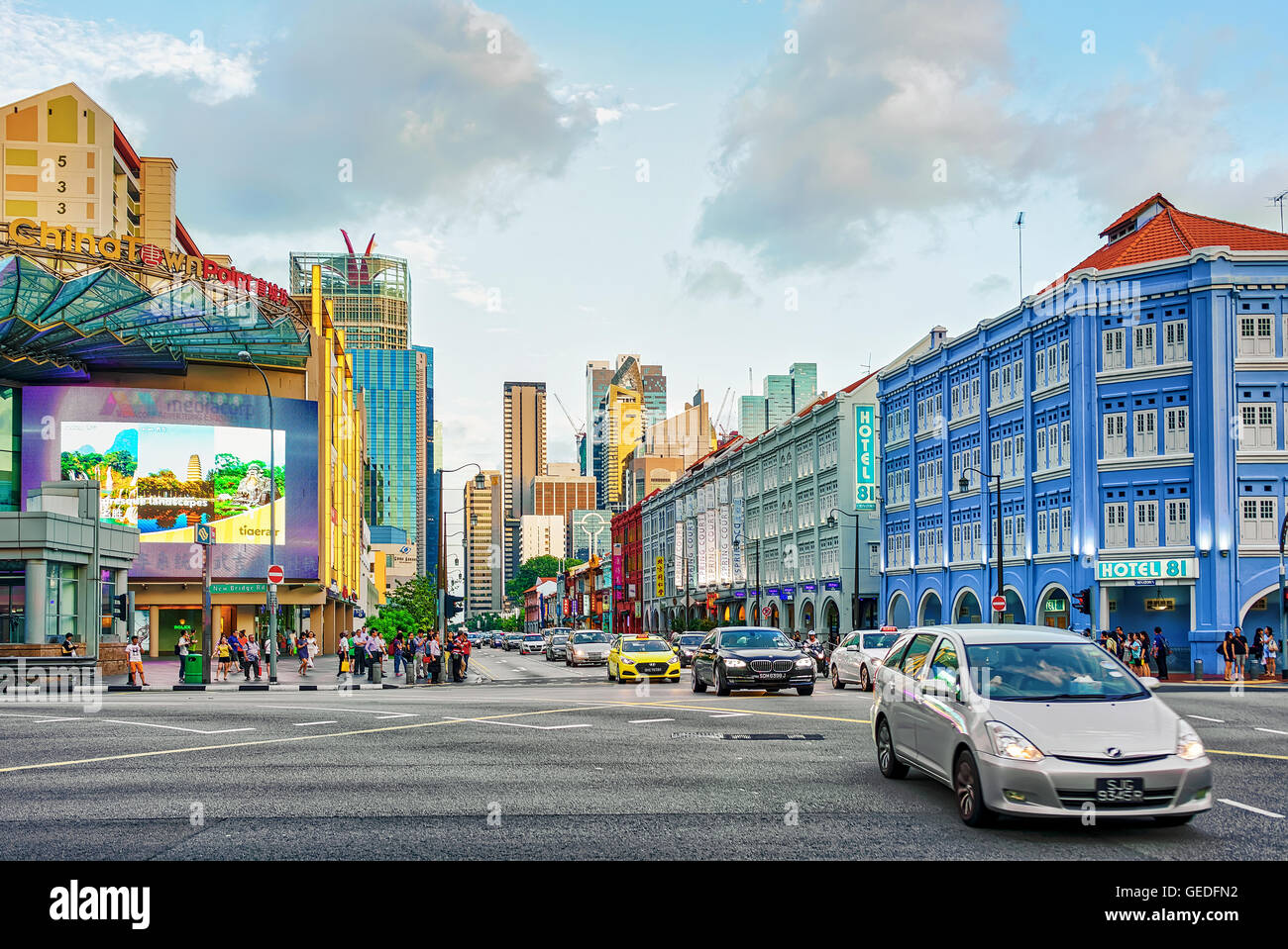 Singapore, Singapore - March 2, 2016: Upper Cross street with car ...