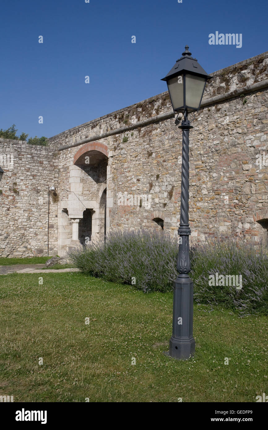 Outer courtyard of Buda castle with a lamp Stock Photo - Alamy