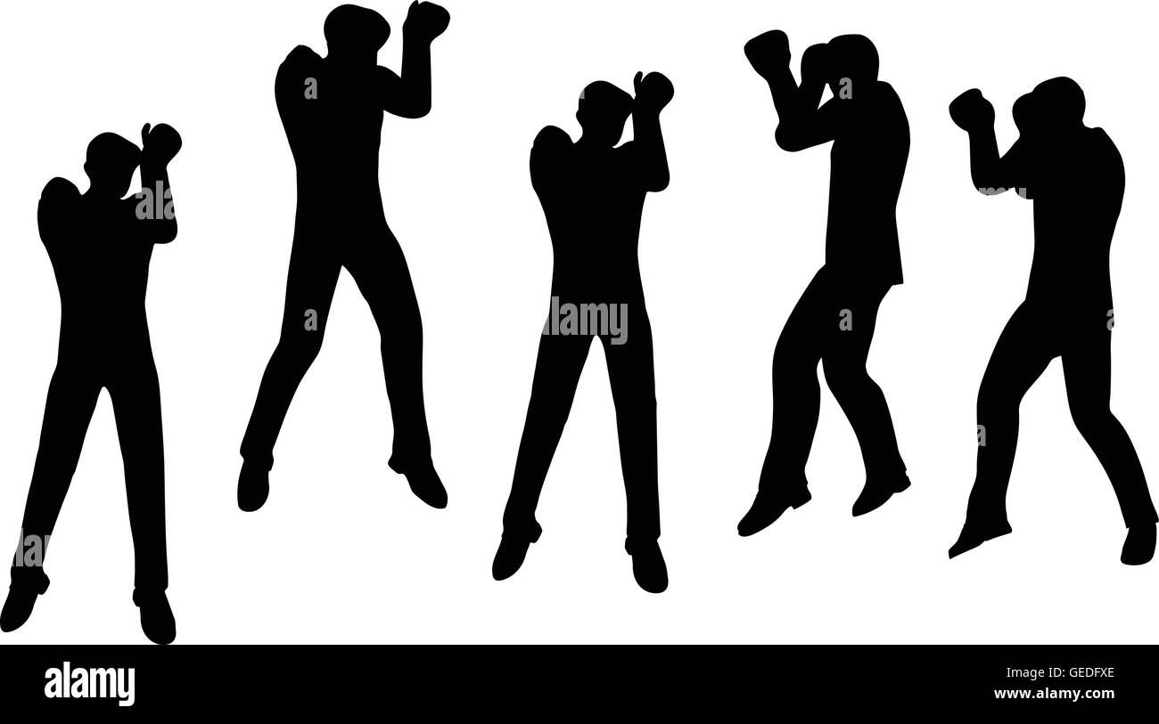 EPS 10 vector illustration of boxer businessman silhouette in black ...
