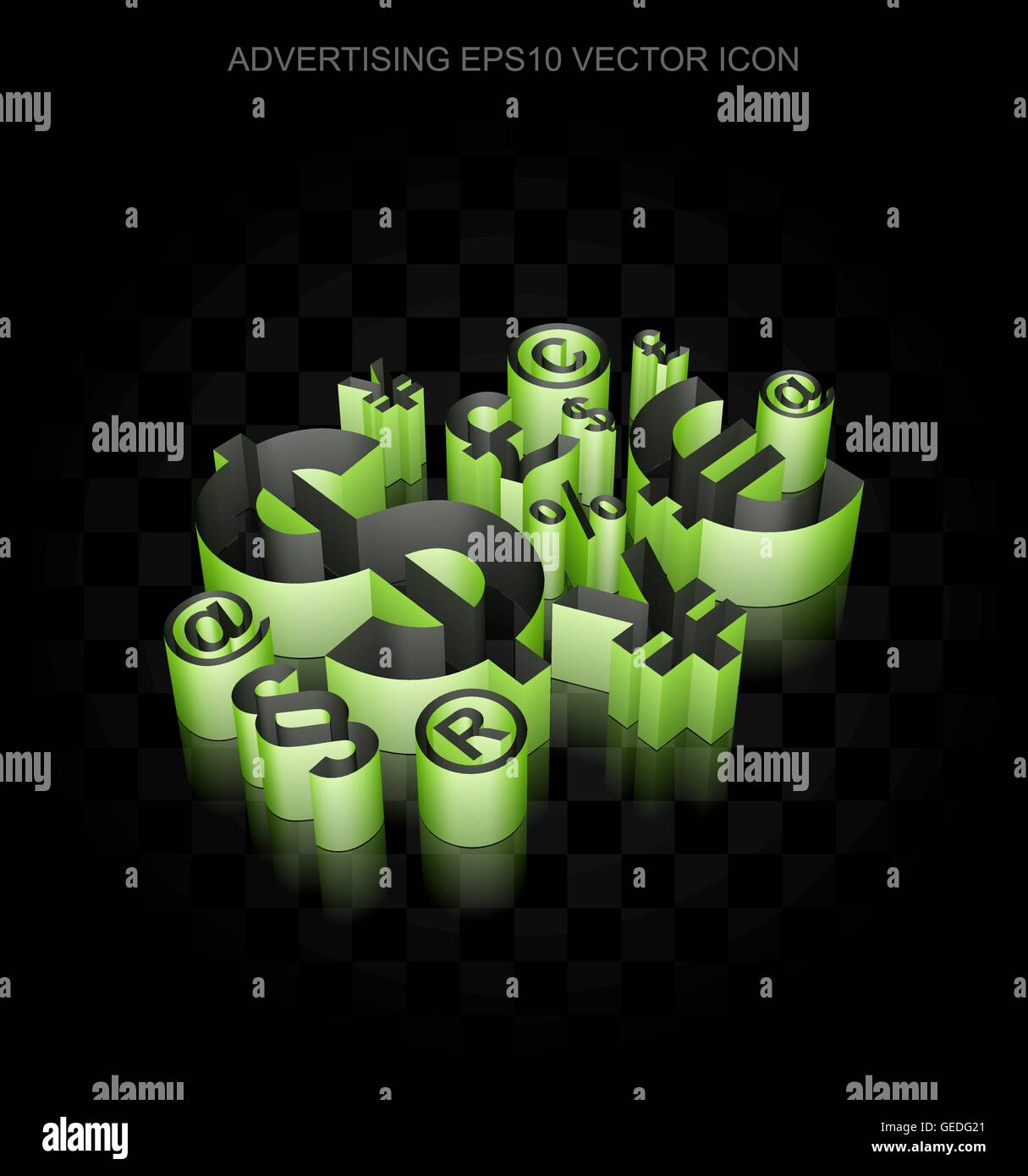 Marketing icon: Green 3d Finance Symbol made of paper, transparent ...