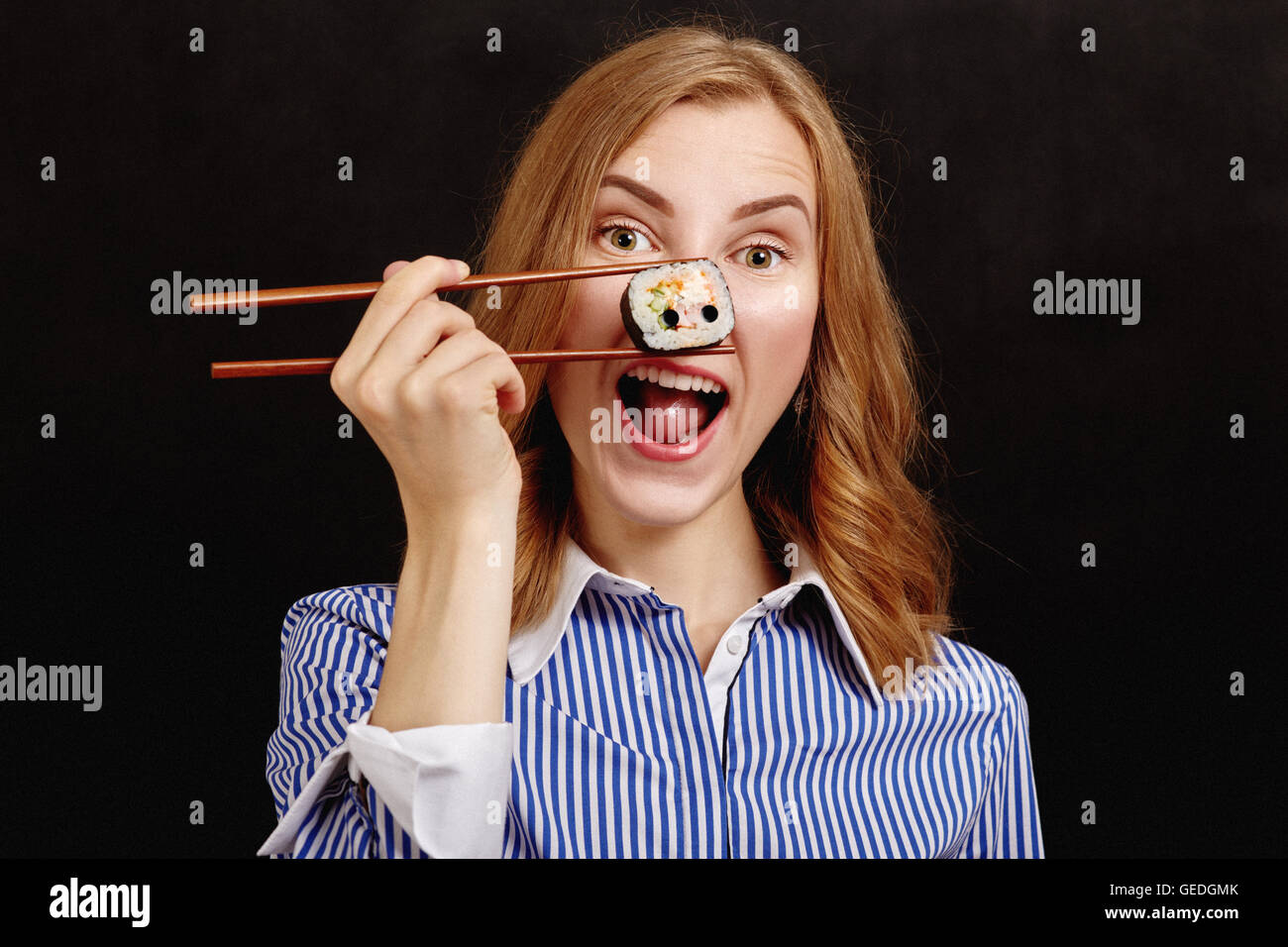 Woman show pig snout hi-res stock photography and images - Alamy