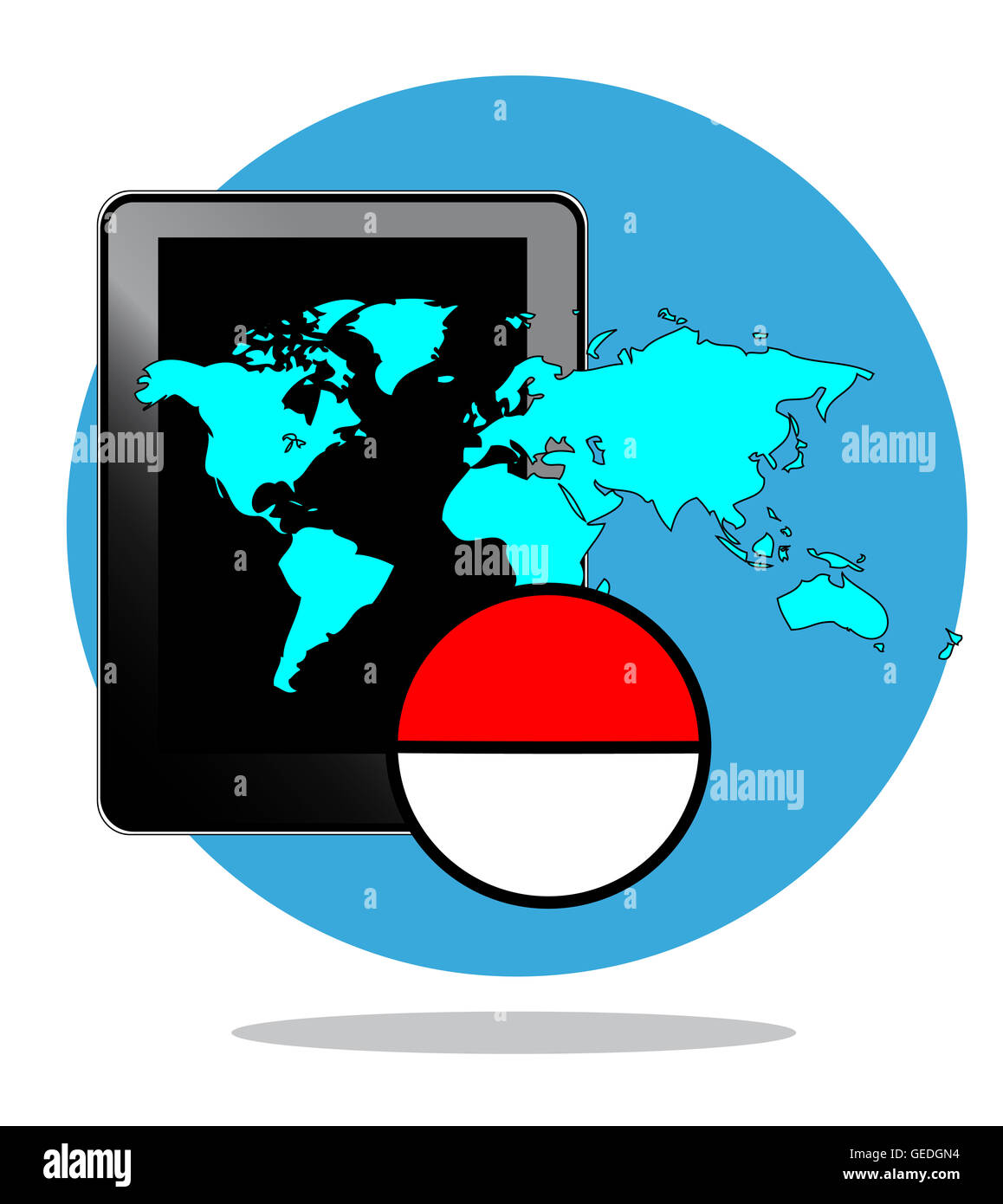 Illustration of mobile phone with map and ball Stock Photo - Alamy