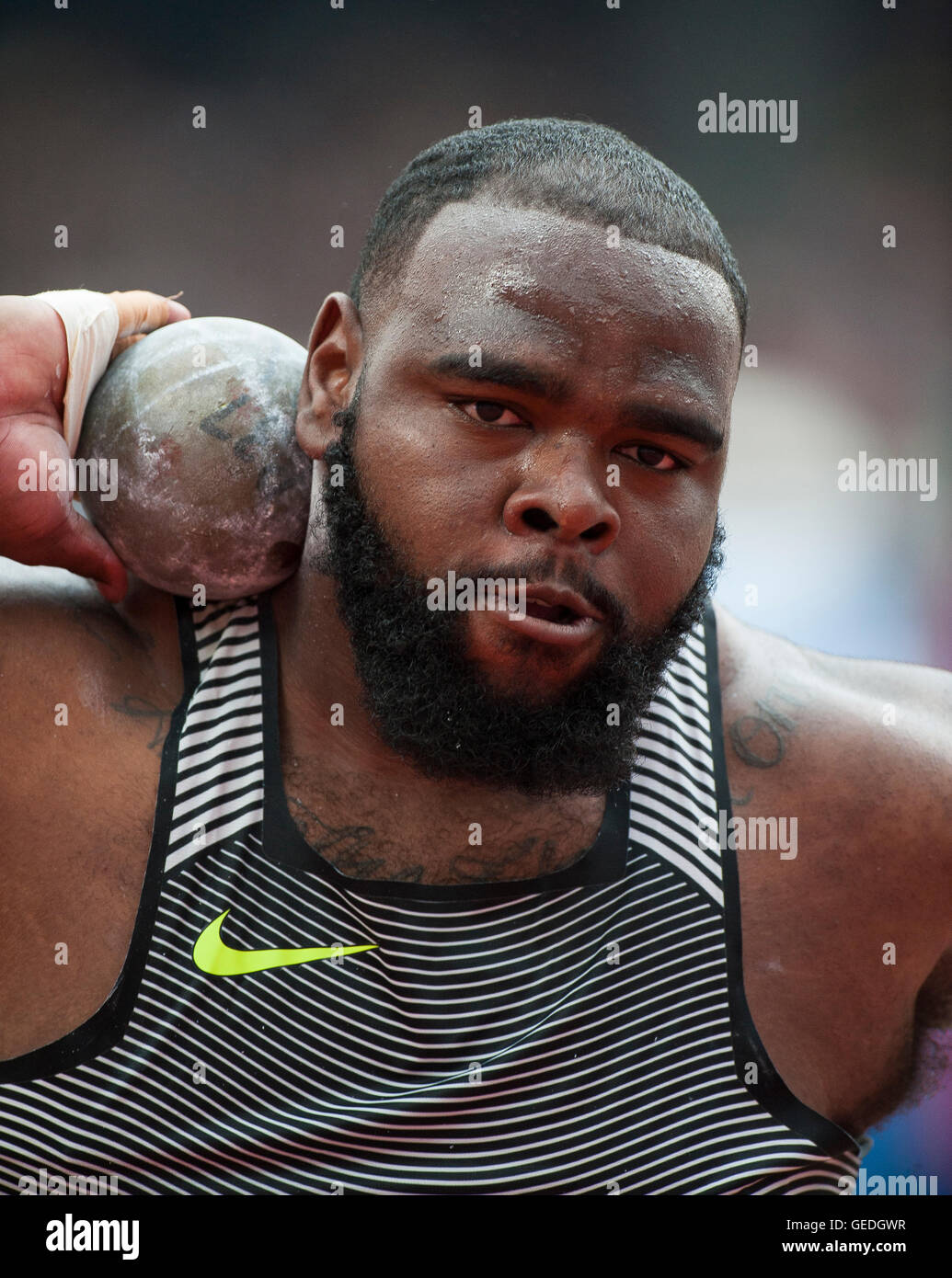 LONDON, ENGLAND - JULY 23: Darrell Hill competing in the men's shot put ...