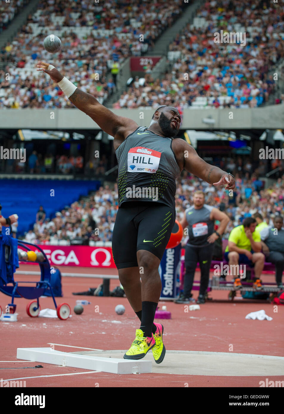 LONDON, ENGLAND - JULY 23: Darrell Hill competing in the men's shot put ...