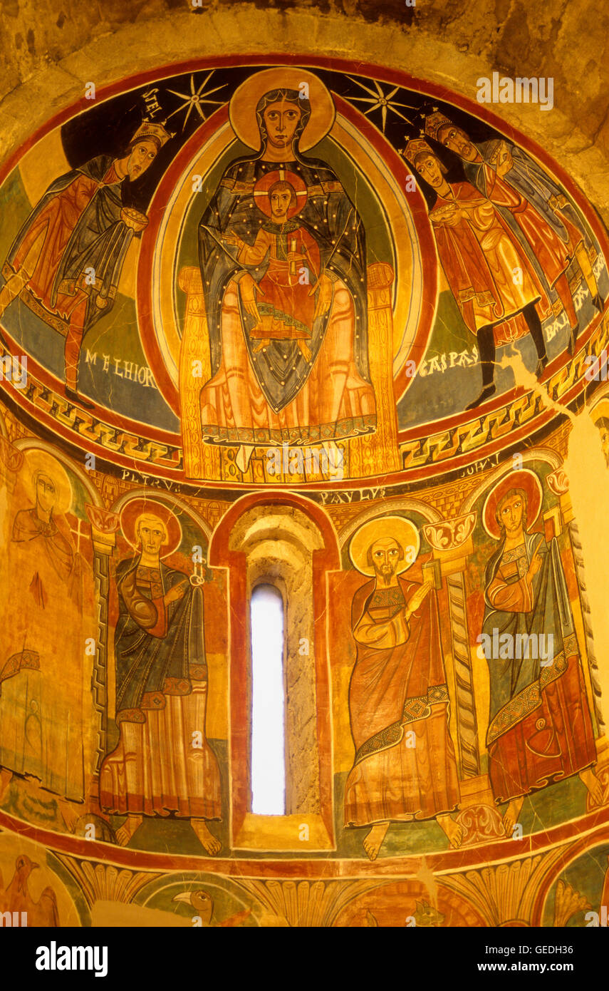Paintings in central apsis.Virgin Mary with Jesus as a child, church of ...