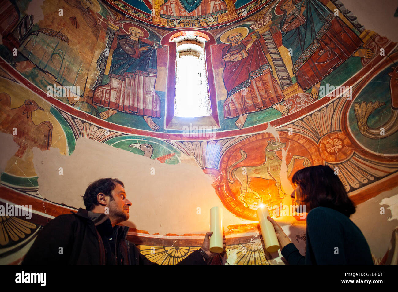 Paintings in central apsis, church of Santa Maria.Romanesque church ...