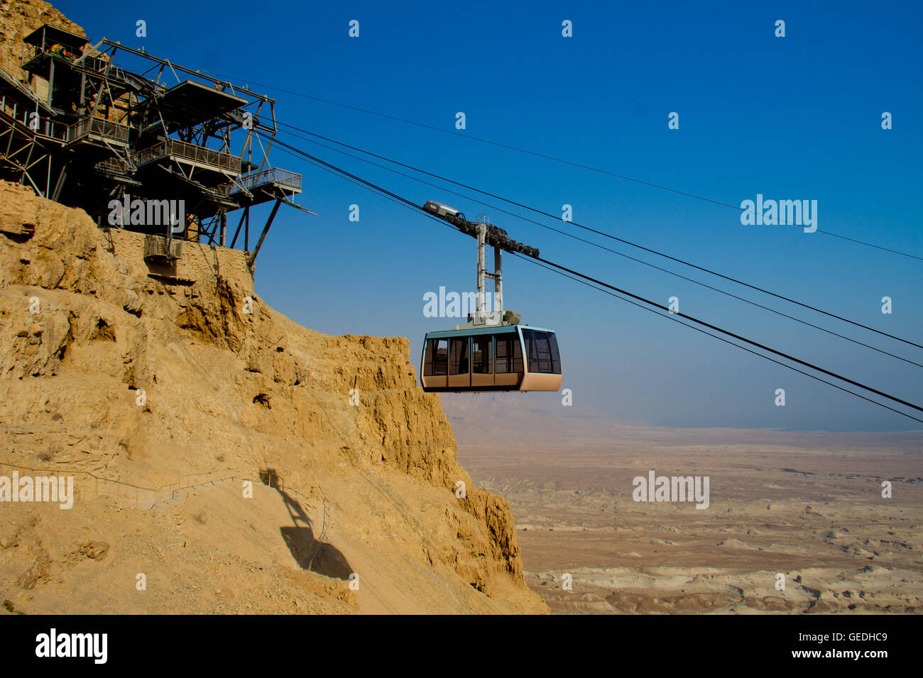 Masada fort cable car Israel Stock Photo - Alamy