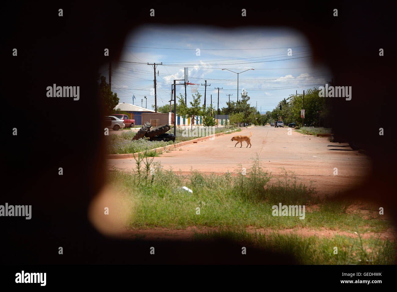 A hole in the international border wall between Naco, Arizona, USA and ...