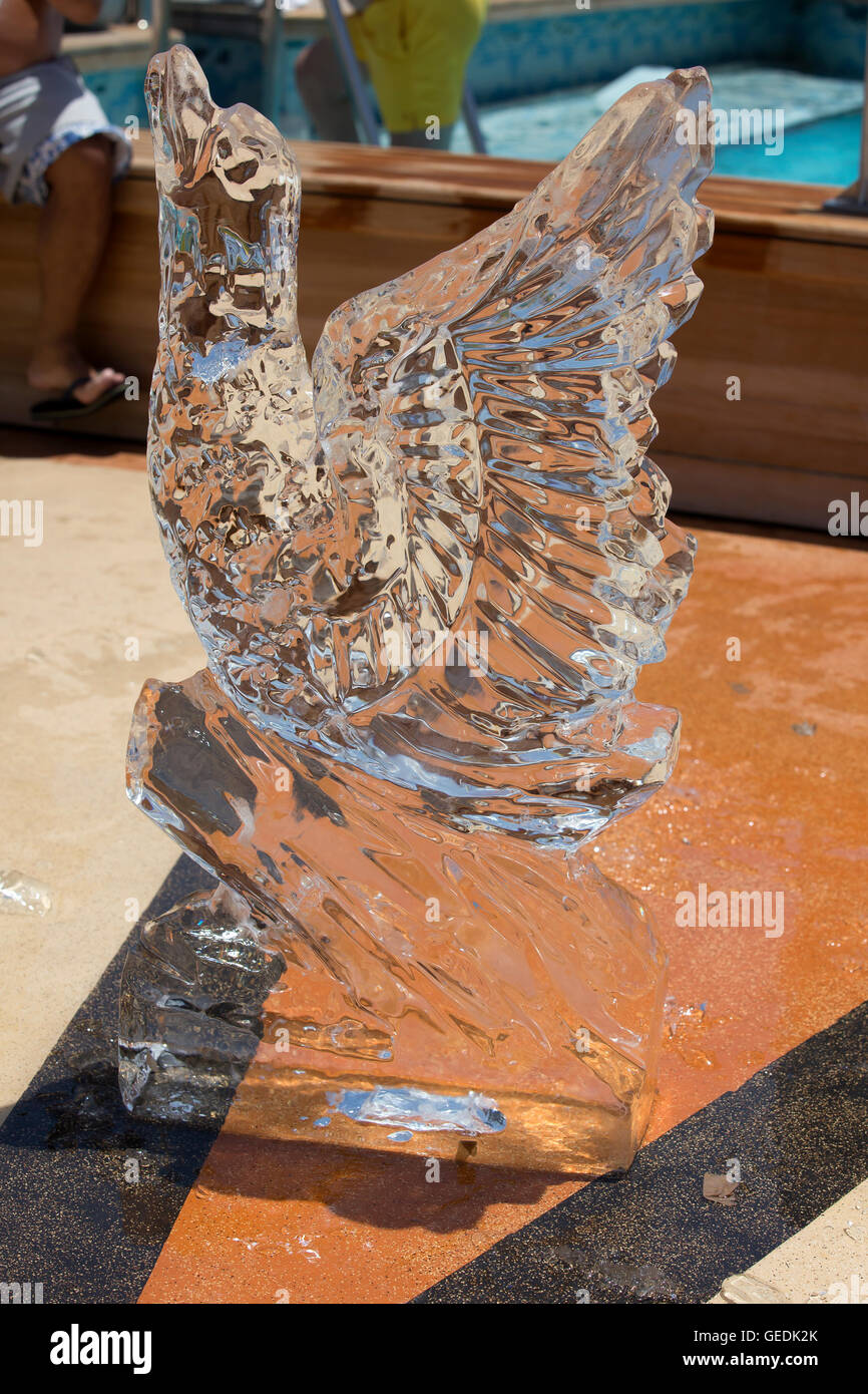A member of the ships crew demonstrates ice carving on board Cunard's ...