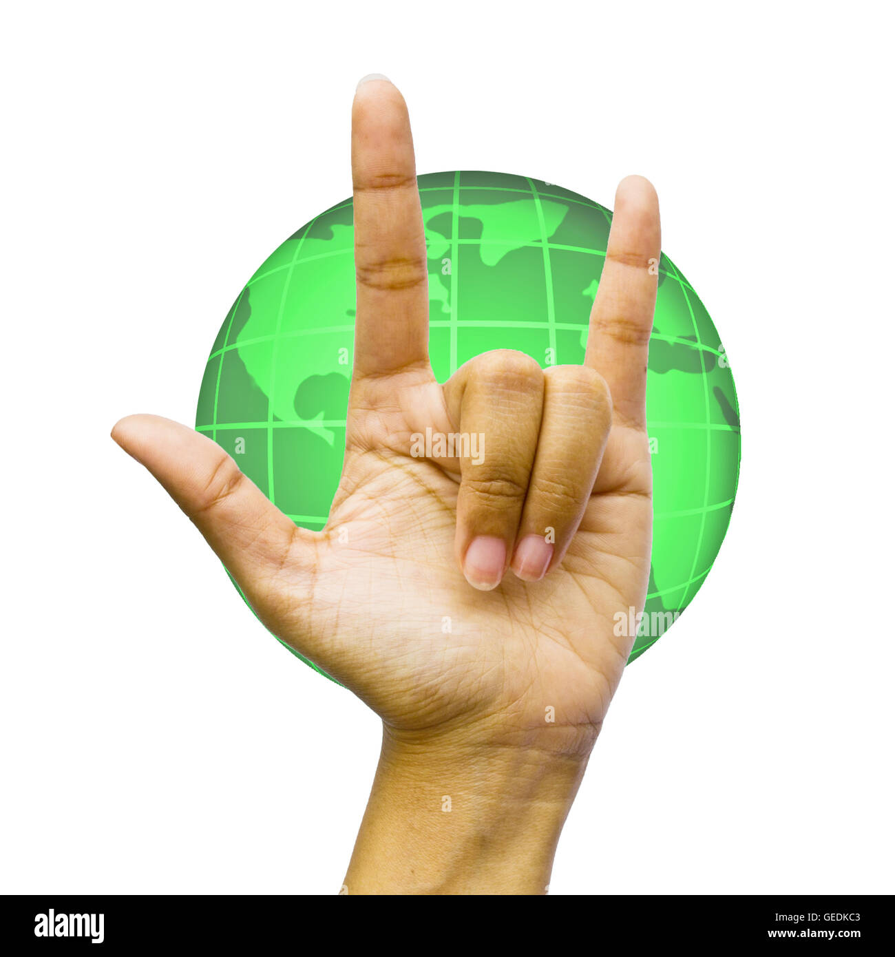Concept Hand over globe Stock Photo - Alamy