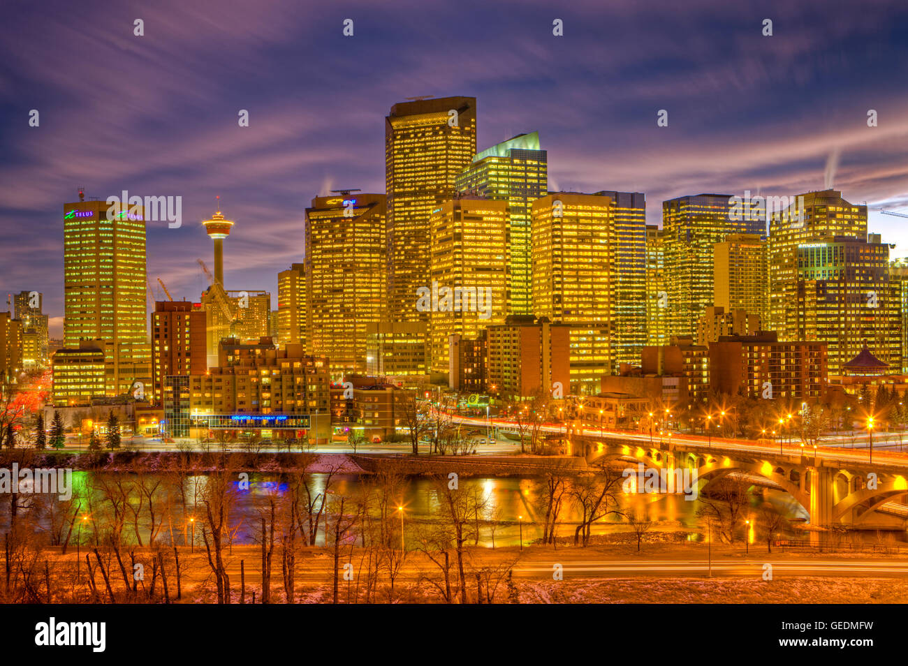 geography / travel, Canada, Calgary skyline of high-rise buildings, the ...