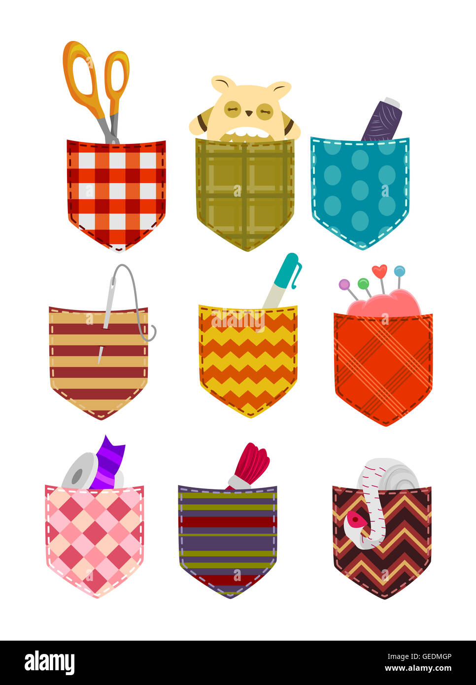 Illustration of Colorful Pockets Filled with Sewing Elements Stock ...