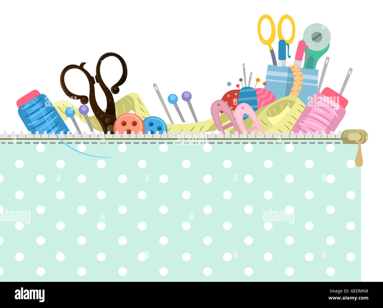 Colorful Illustration of a Header Featuring Different Sewing Materials ...