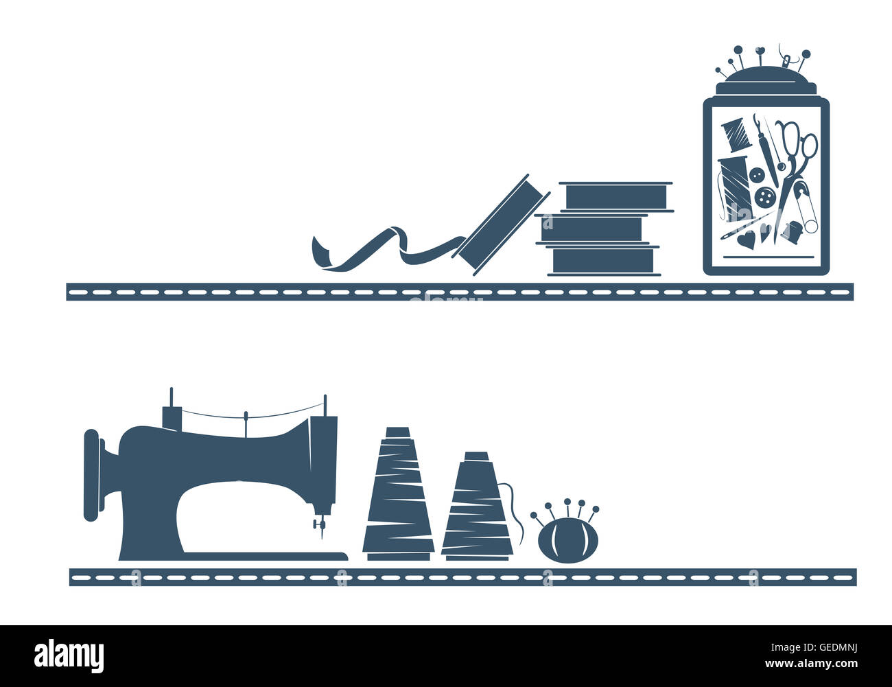 Stencil Illustration Featuring Different Sewing Tools Stock Photo - Alamy