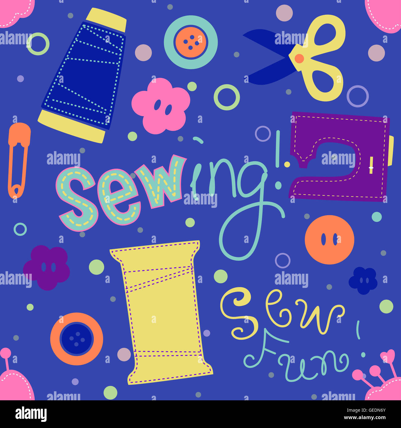 Seamless Illustration Featuring Different Sewing Materials Stock Photo ...