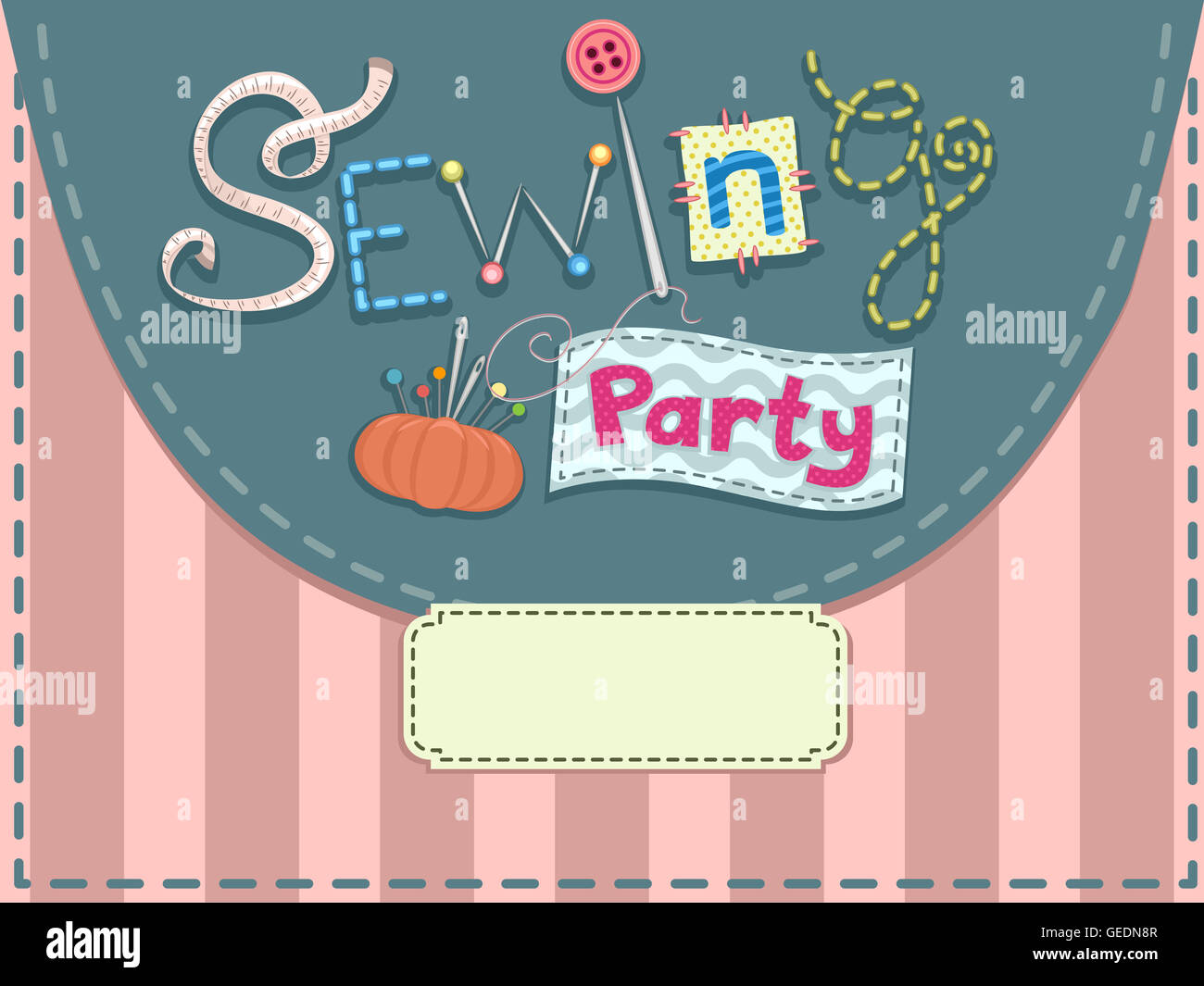 Ready to Print Invitation Card with a Sewing Theme Stock Photo - Alamy