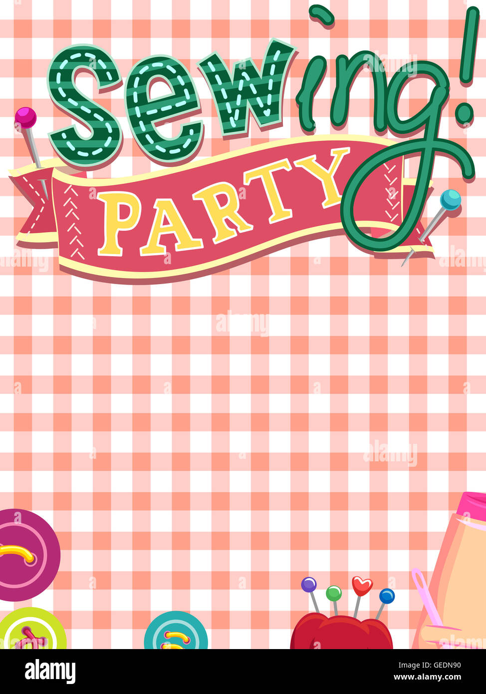 Ready to Print Invitation Card for a Sewing Party Stock Photo - Alamy