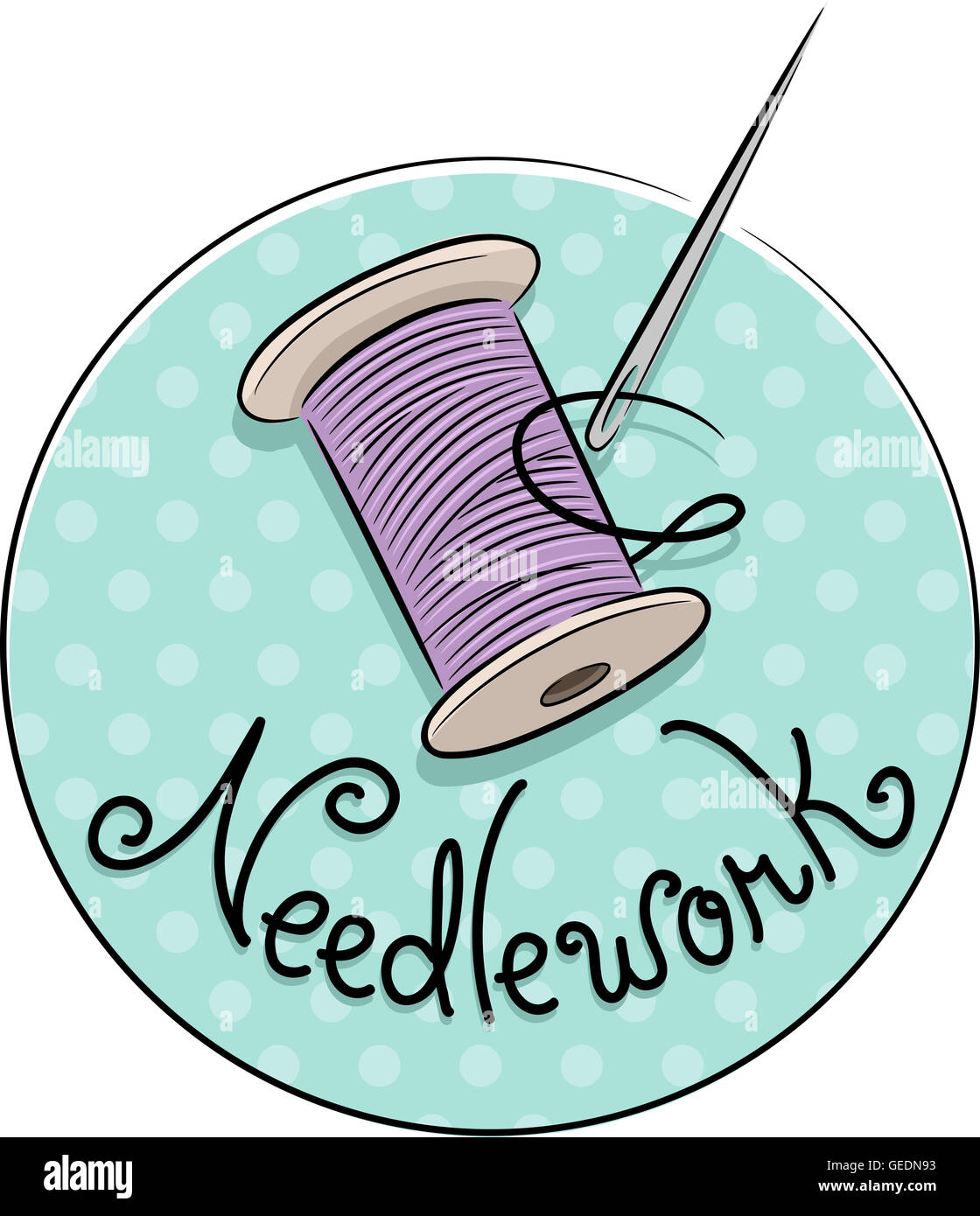 Icon Illustration of a Needle Attached to a Spool of Thread Stock Photo ...