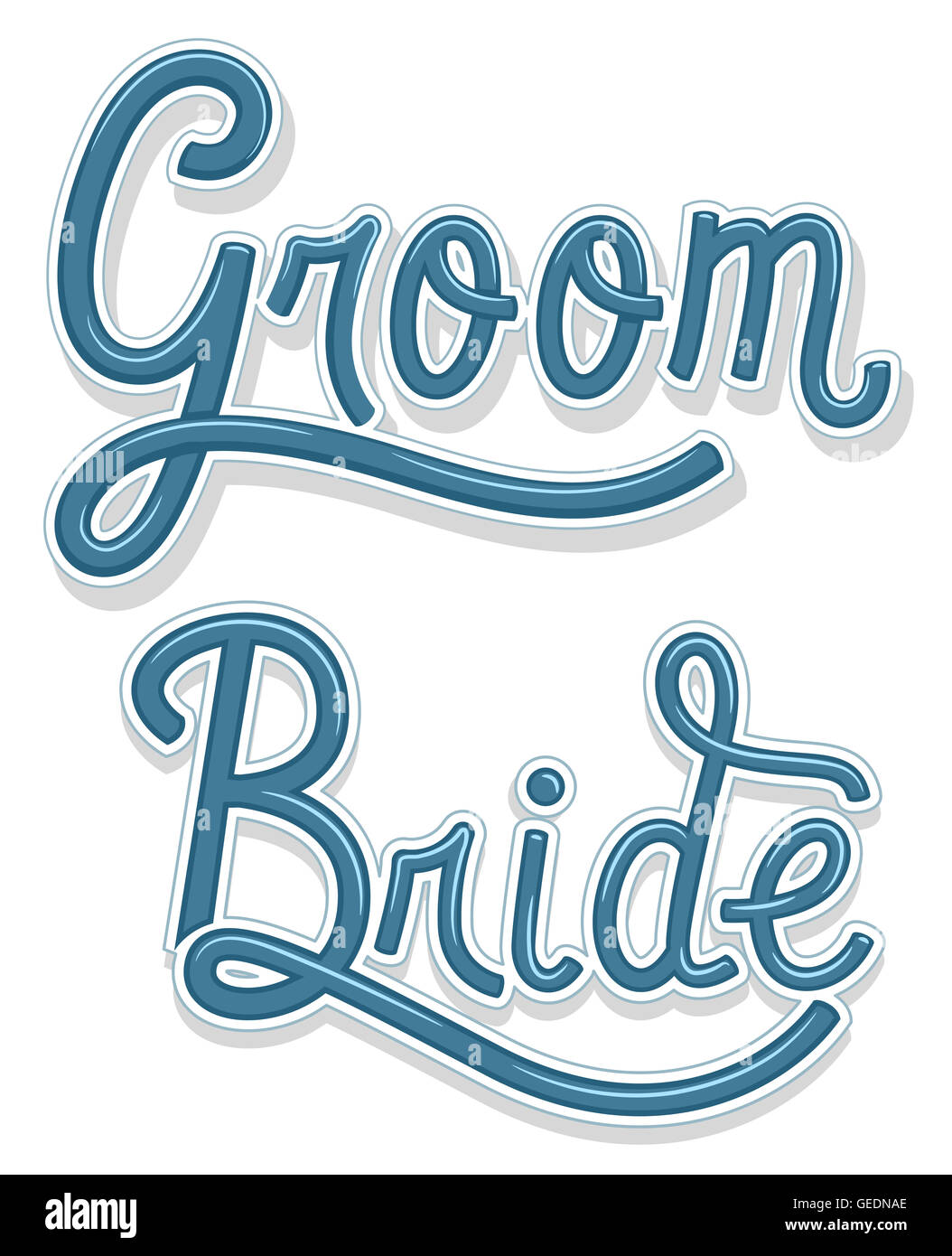 Typography Illustration Featuring the Words Groom and Bride Written in ...