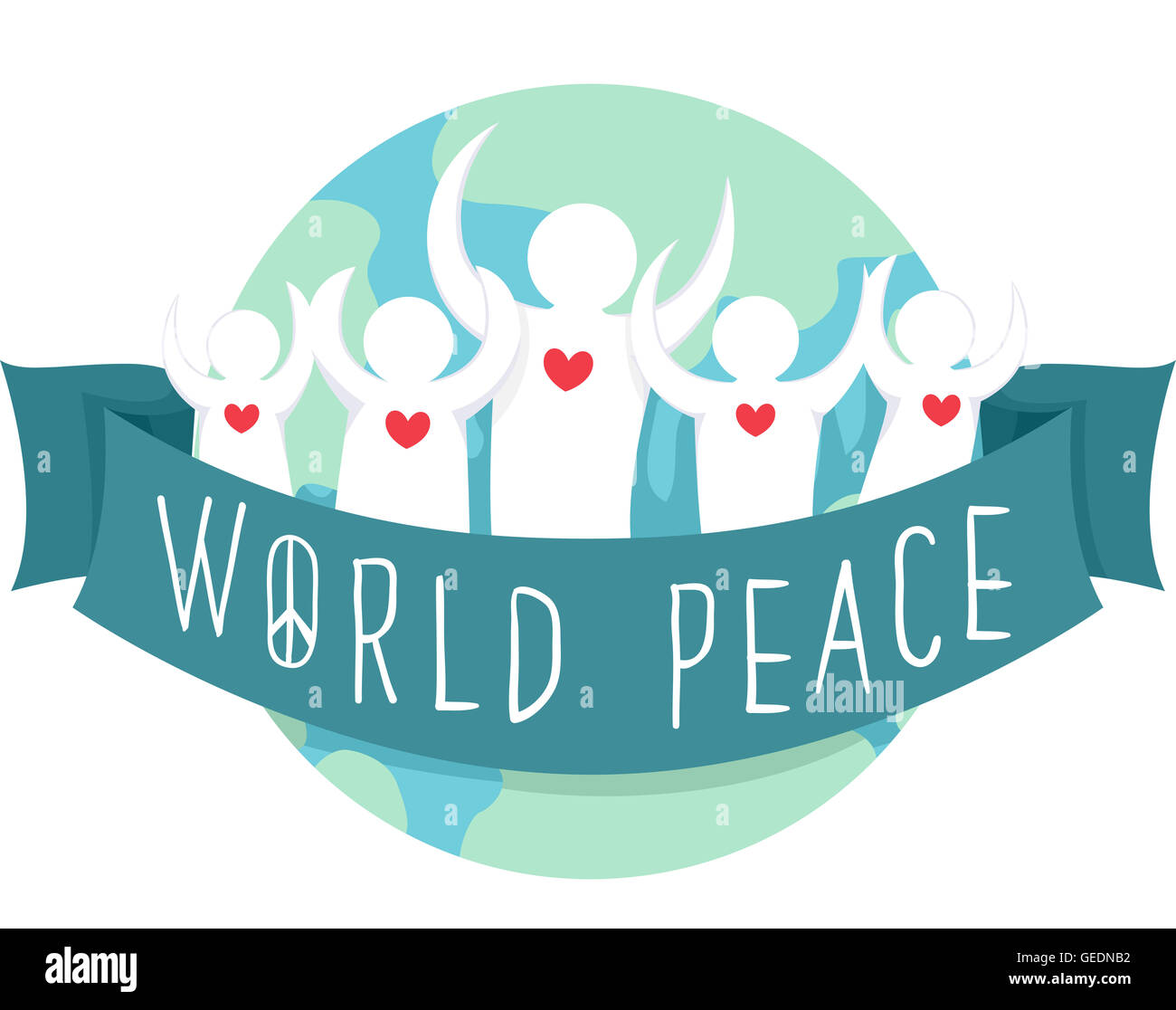 Illustration of a Group of People Tied by a Ribbon with World Peace ...