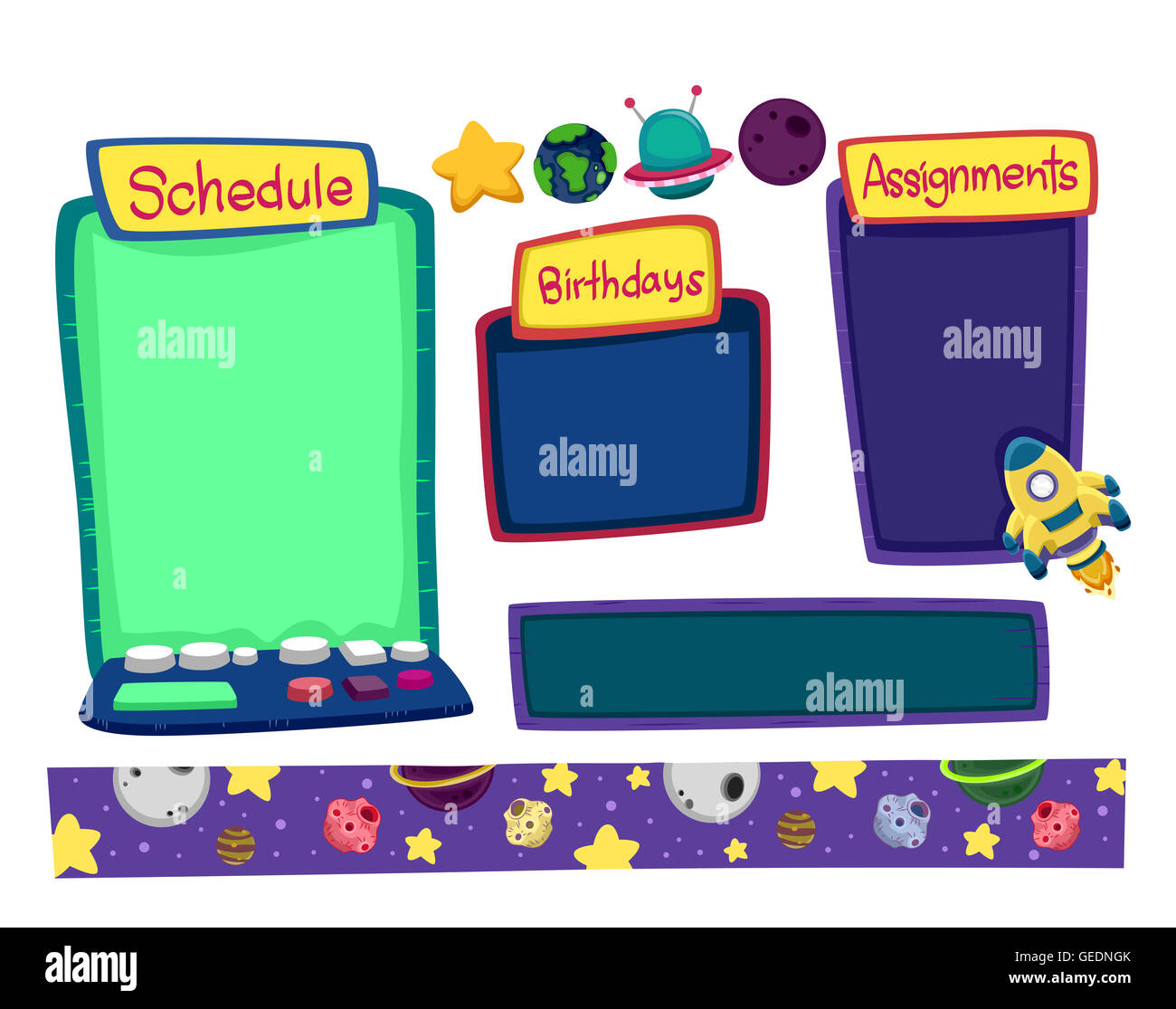 Illustration of a Space Themed Bulletin Board Stock Photo - Alamy