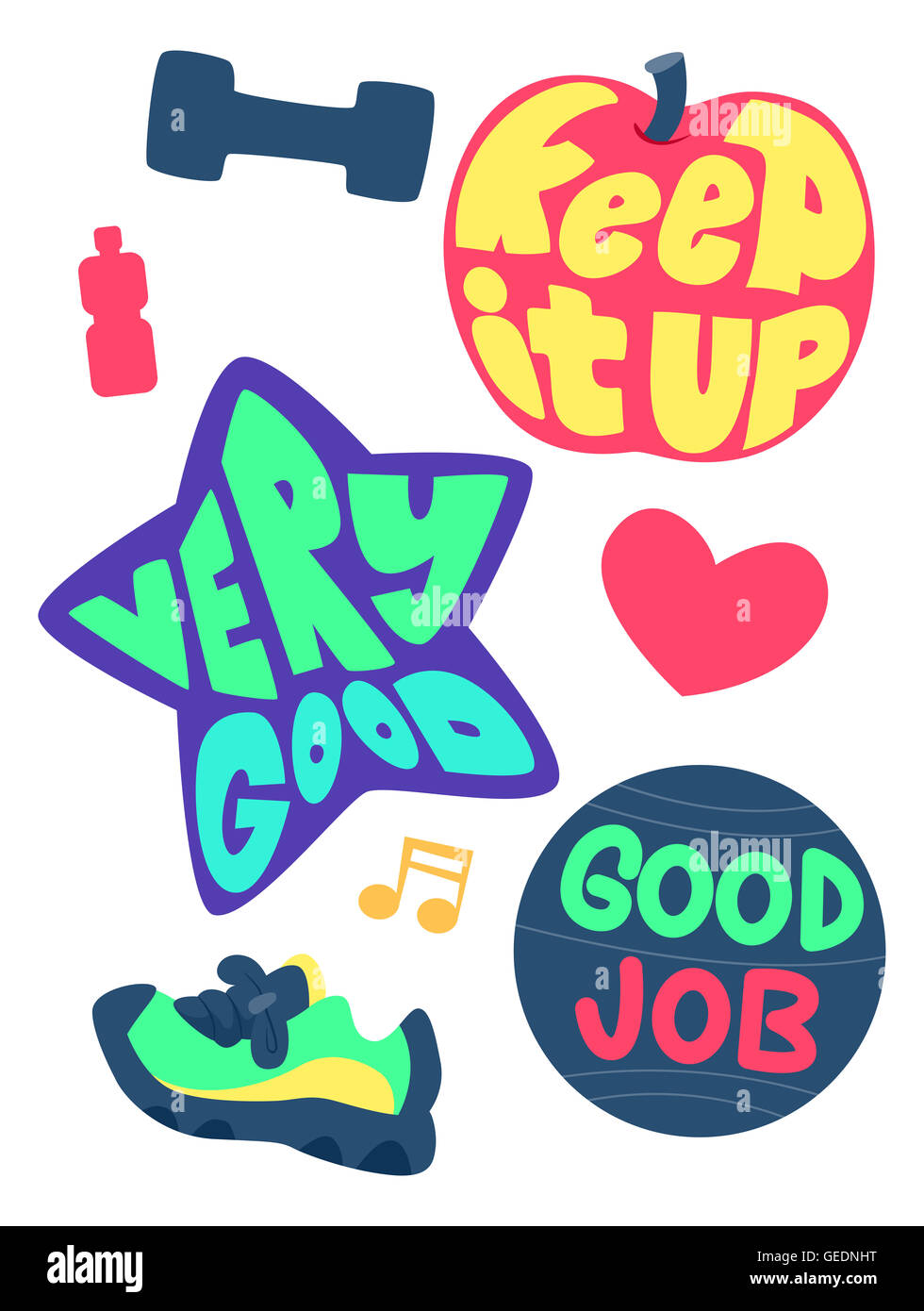 Illustration Featuring Workout Related Stickers Stock Photo - Alamy