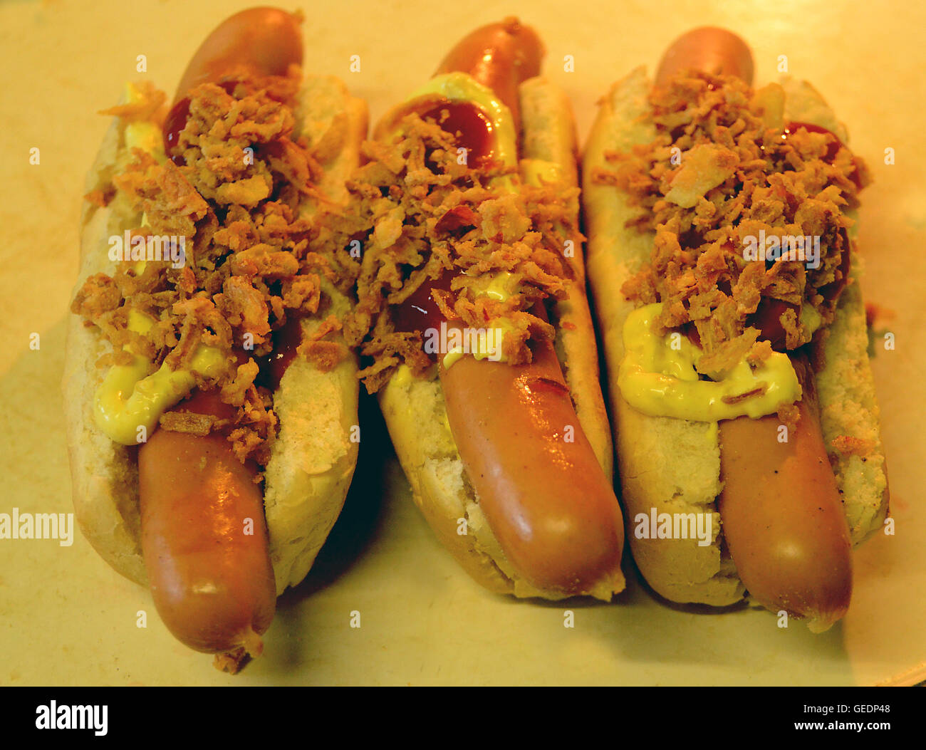 3 Hot dogs Stock Photo - Alamy