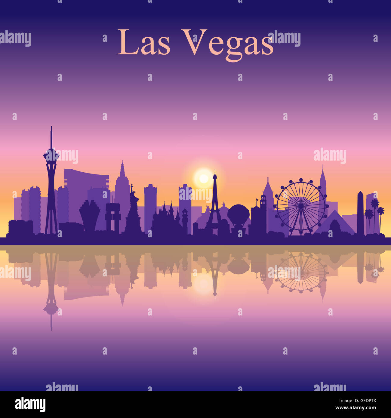 Las Vegas skyline silhouette on sunset background Stock Photo - Alamy