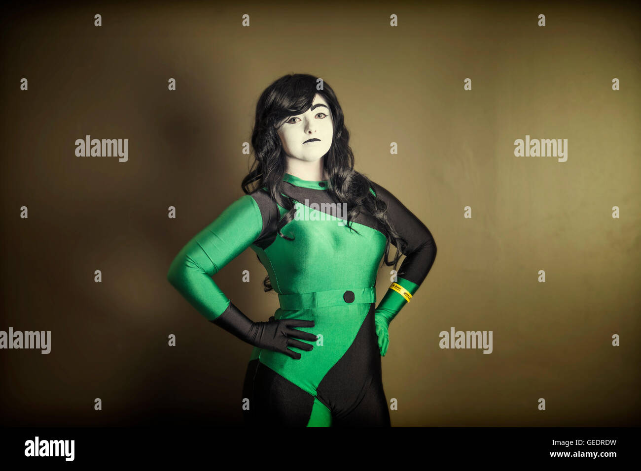 Cosplayer poses for photographs at a Comic Con convention Stock Photo ...