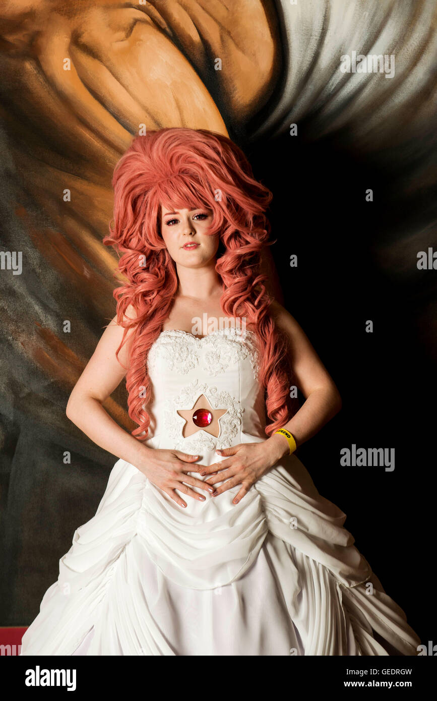 Cosplayer poses for photographs at a Comic Con convention Stock Photo ...