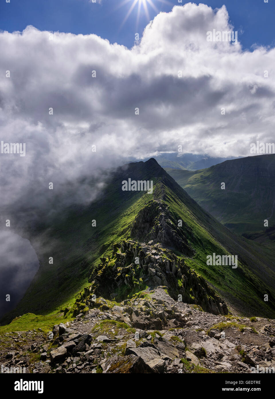 Striding Edge viewed from the Helvellyn end of the ridge Stock Photo ...