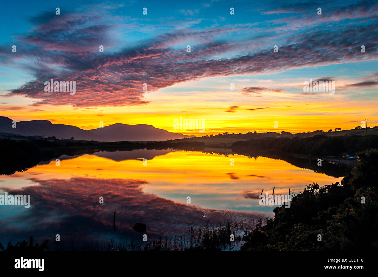 Sunset at Lake Shanaghan, Ardara, County Donegal, Ireland Stock Photo ...