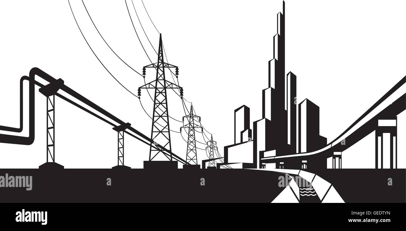 Installations for supply of energy sources - vector illustration Stock ...
