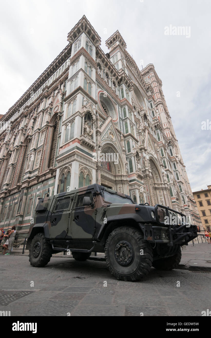 Army vehicle in front of the Duomo in Florence, July 2016 Stock Photo ...