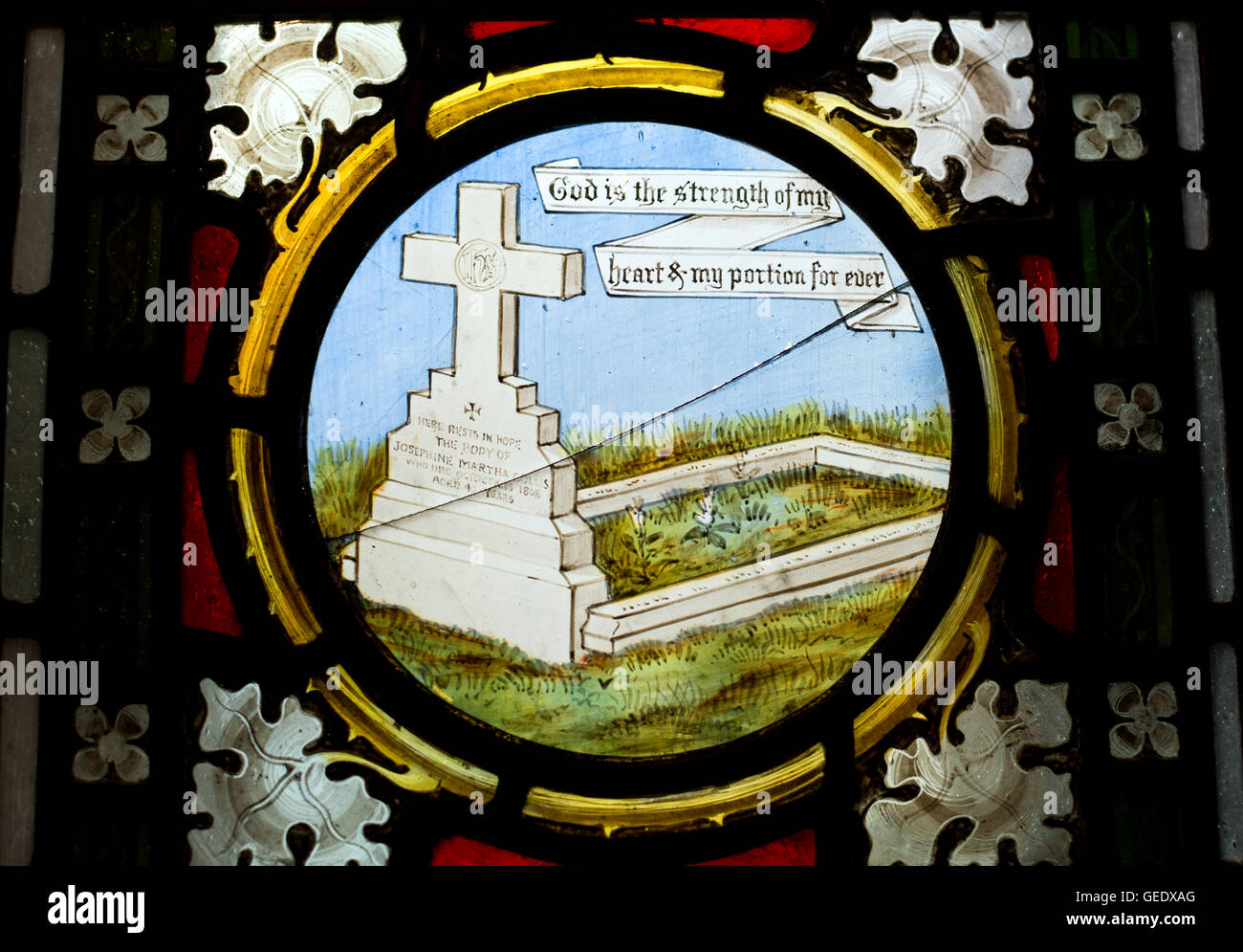 Stained glass window detail in the north porch of Holy Trinity Church ...