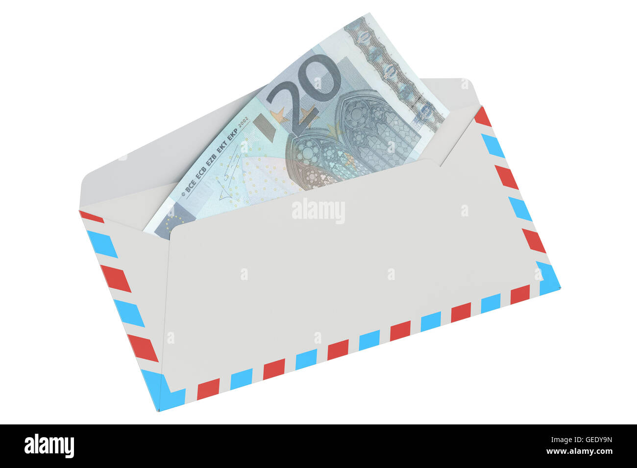 white envelope with 20 euro, 3D rendering isolated on white background ...