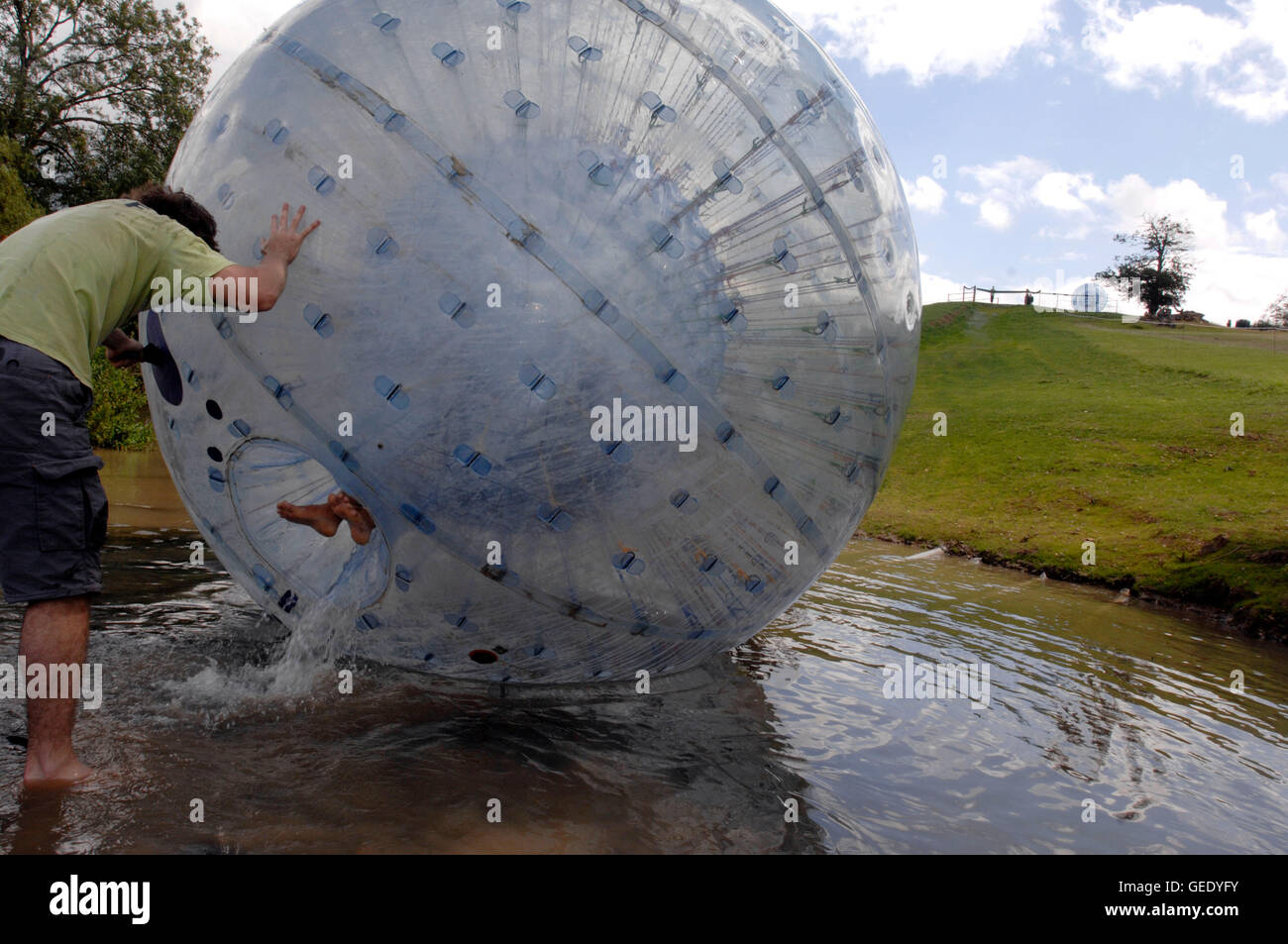 Zorbing, Lee Coan aquaspheres. Westhill Farm, Herts. 17.07.07 Stock ...
