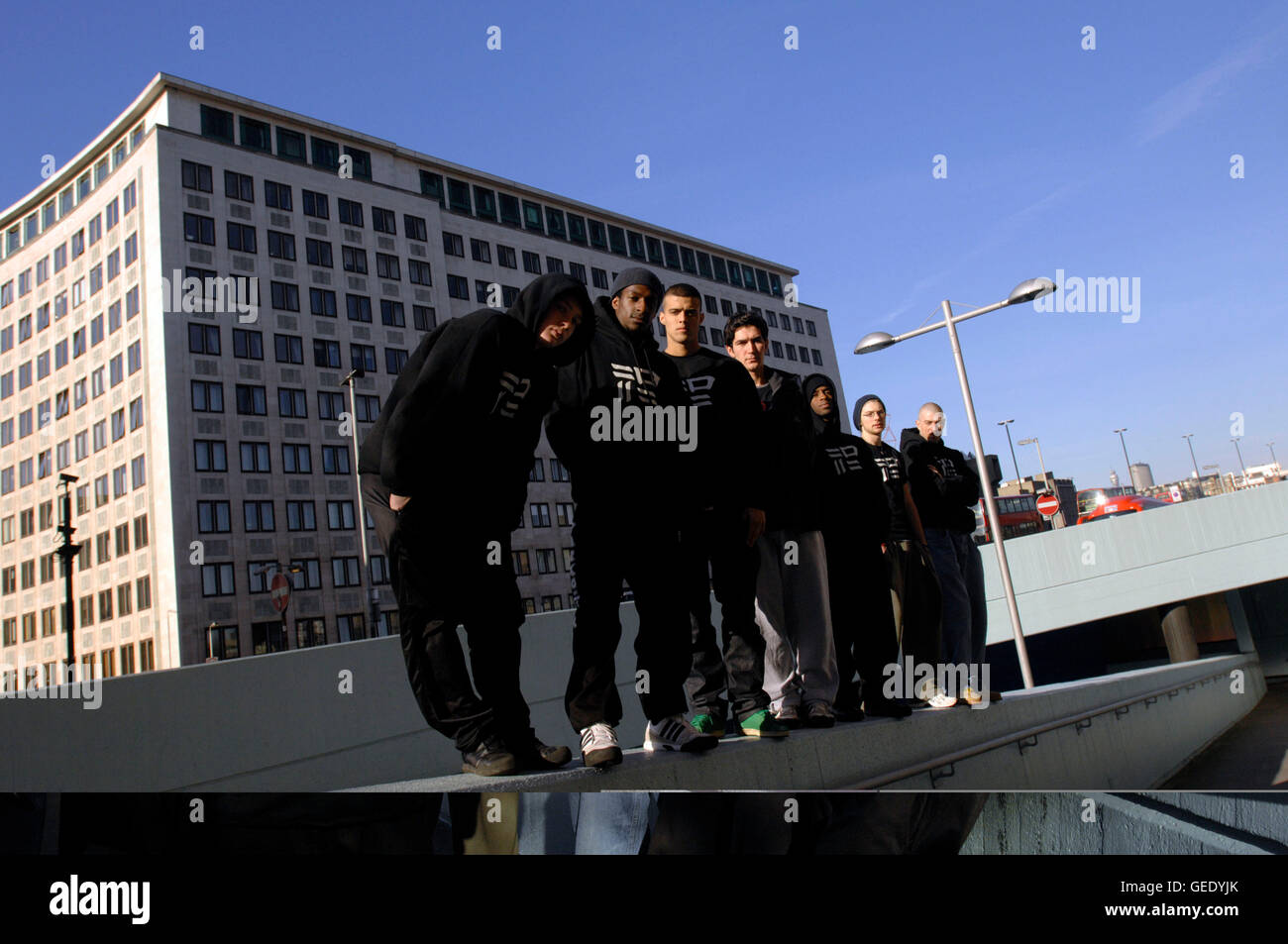 Urban freeflow demonstrate parkour moves at waterloo roundabout hi-res ...