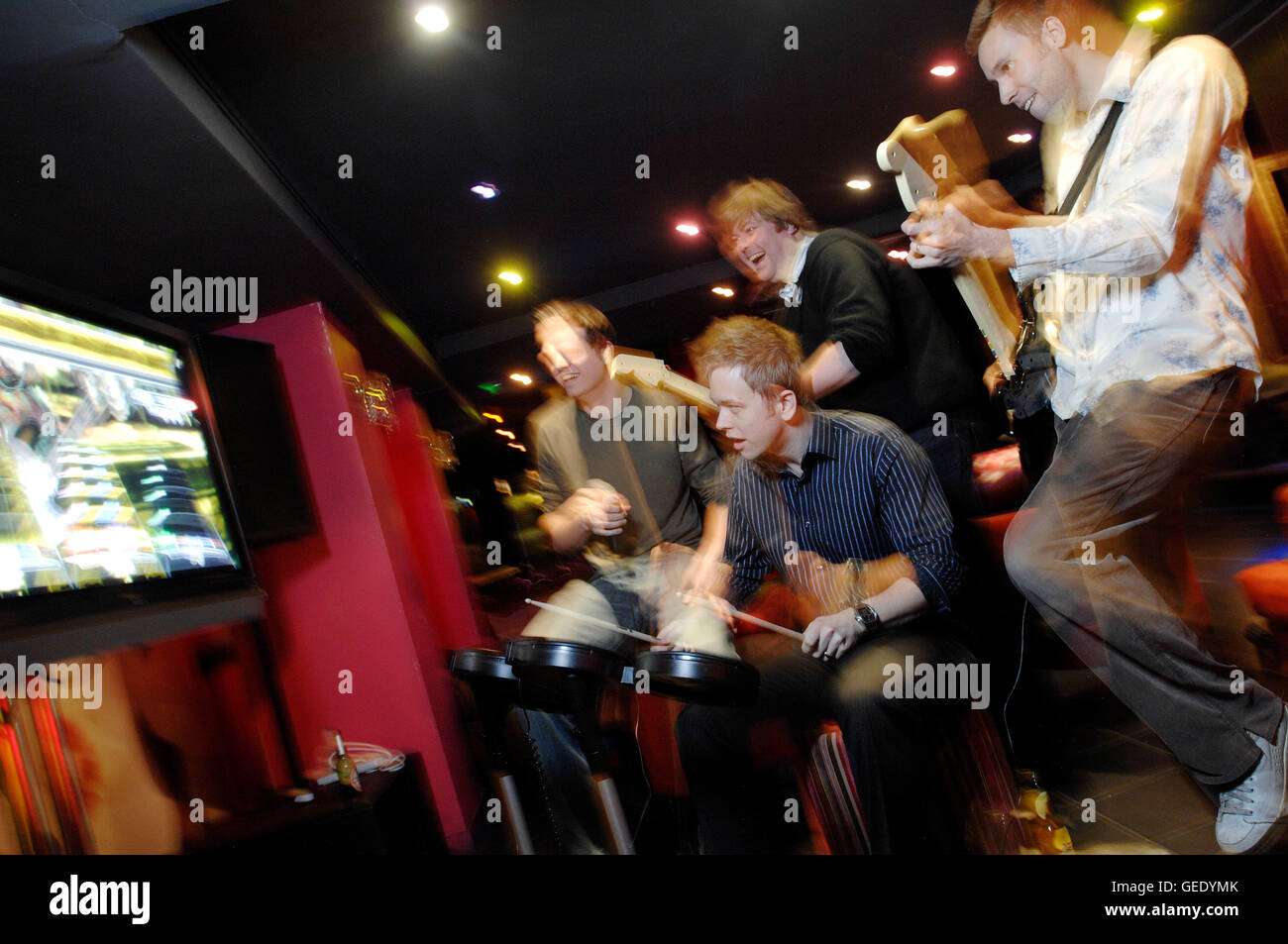 A demo of interactive music video game 'Rock Band' for Xbox prior to ...