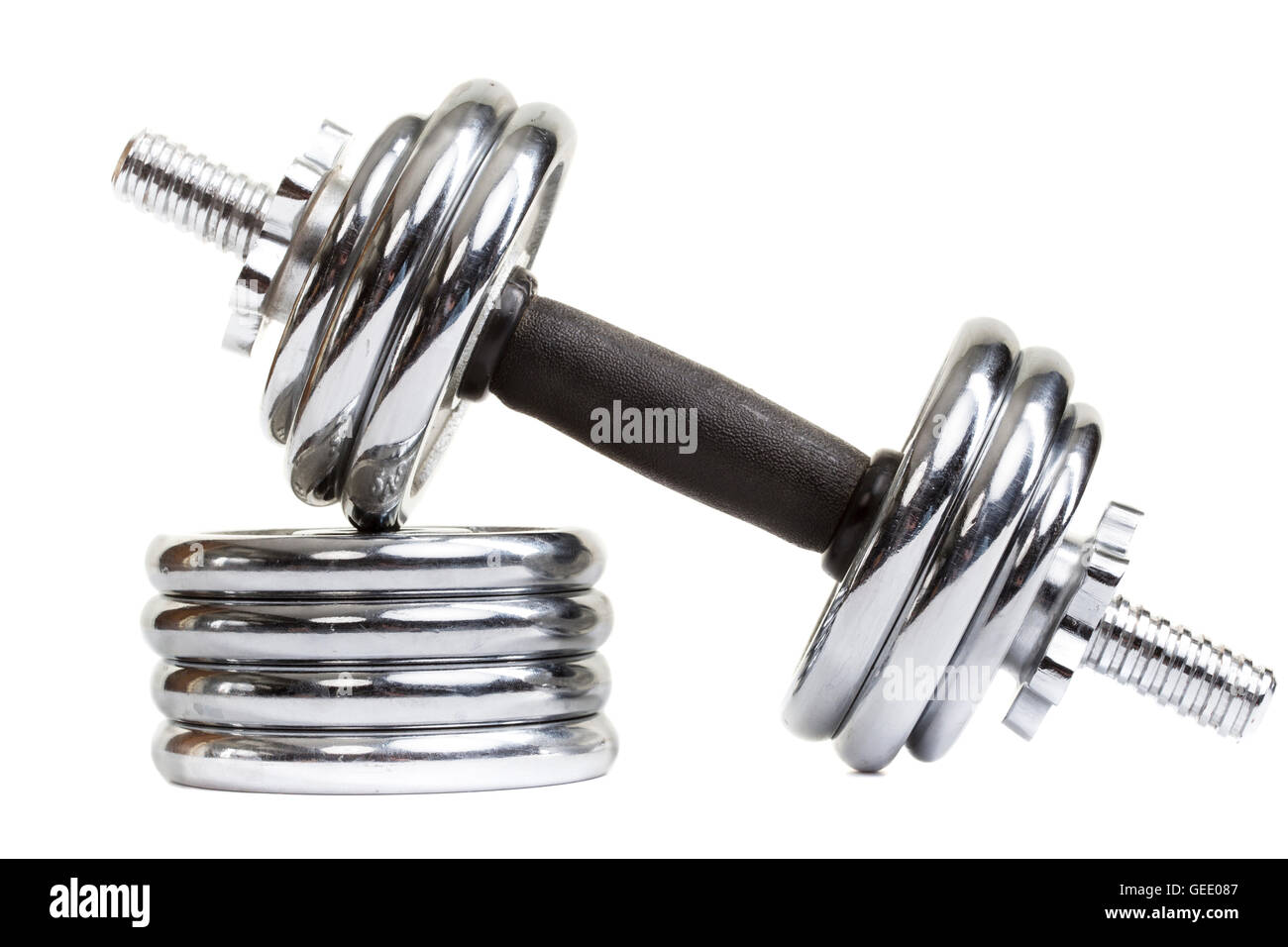 Chrome exercise equipment on a white background Stock Photo - Alamy