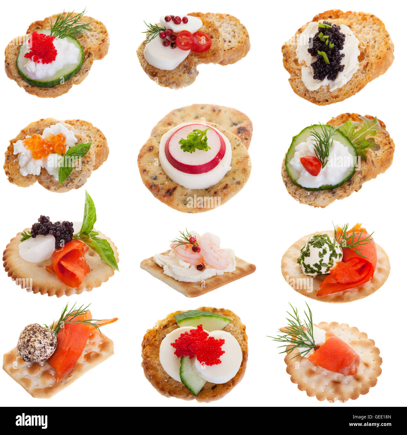 Assorted appetizers on a white background Stock Photo - Alamy