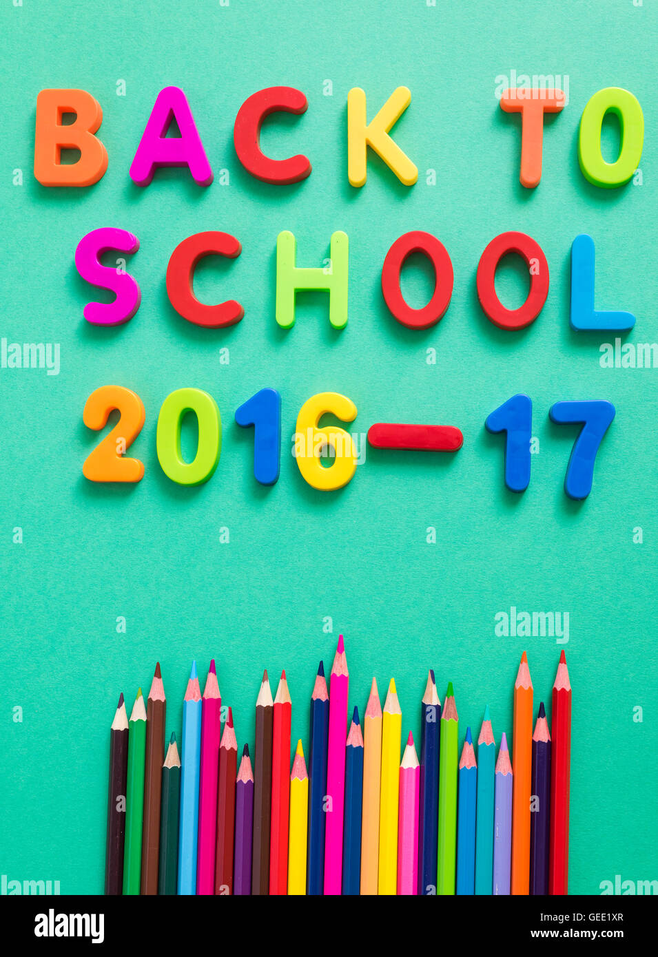 back to school for new term, colorful background with letters and ...