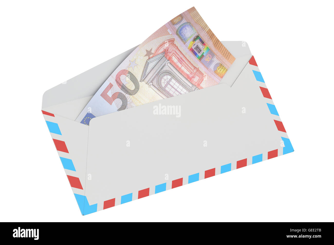 white envelope with 50 euro, 3D rendering isolated on white background ...