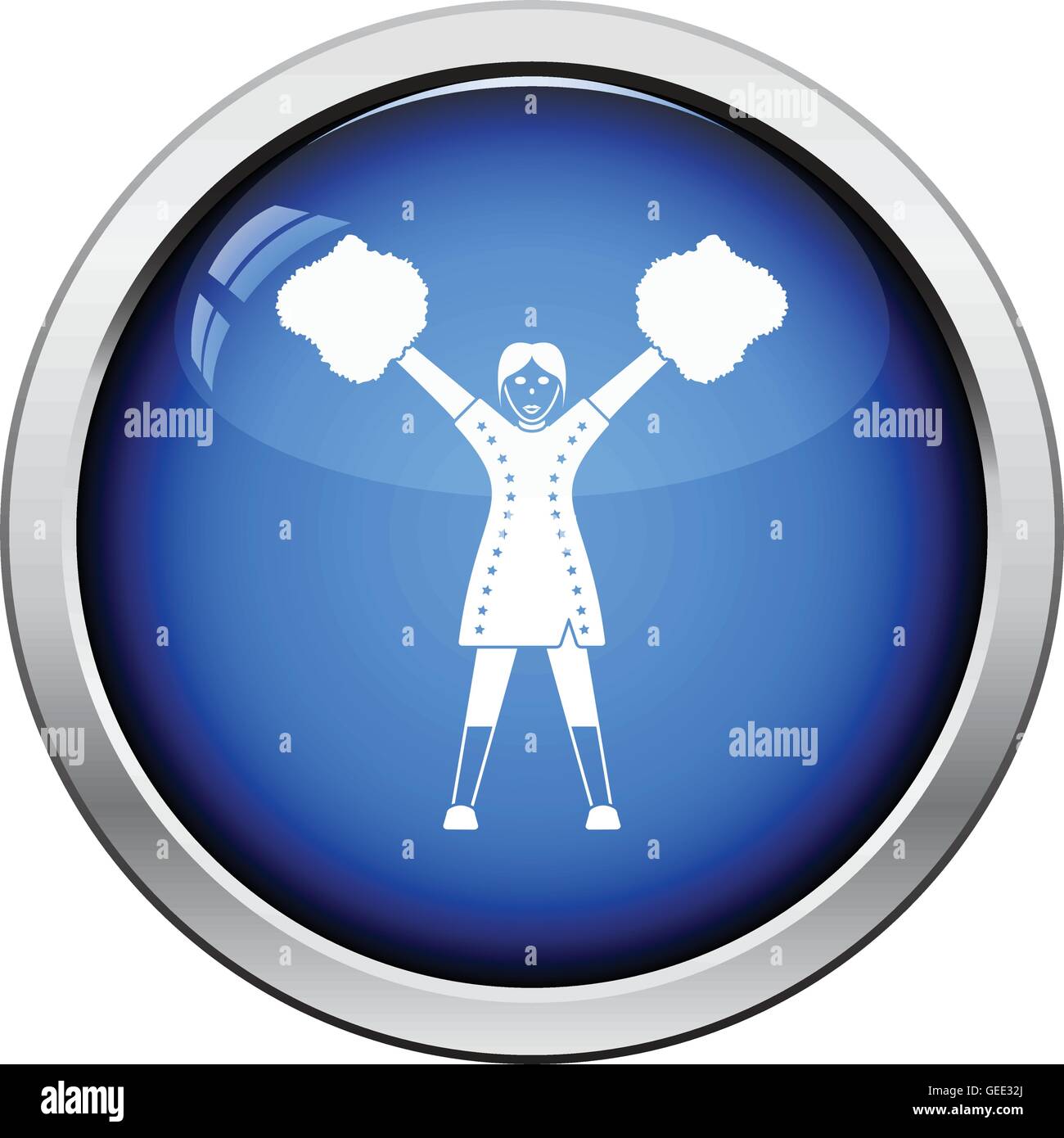 American football cheerleader girl icon. Glossy button design. Vector ...