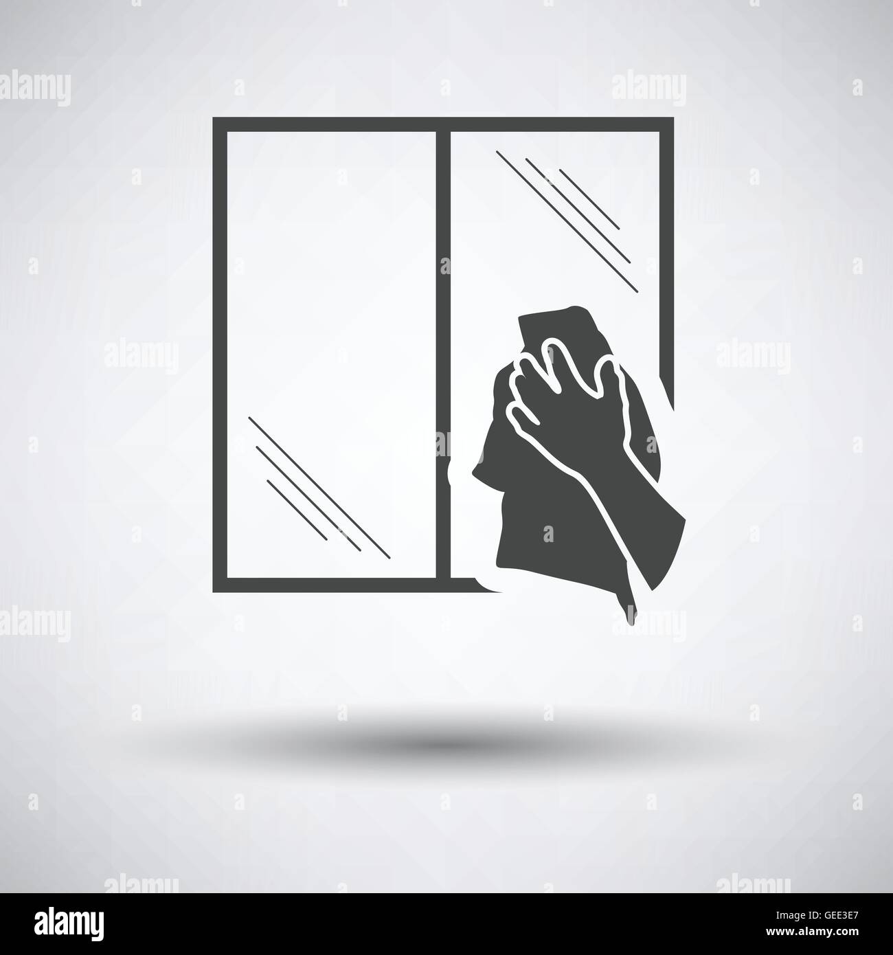 Hand wiping window icon on gray background, round shadow. Vector ...