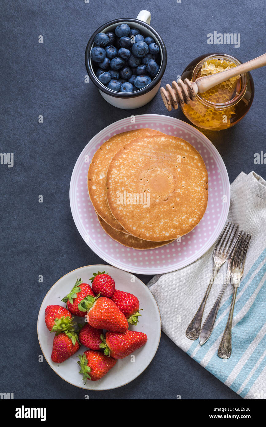 pancakes for brunch ingredients, view from above Stock Photo - Alamy