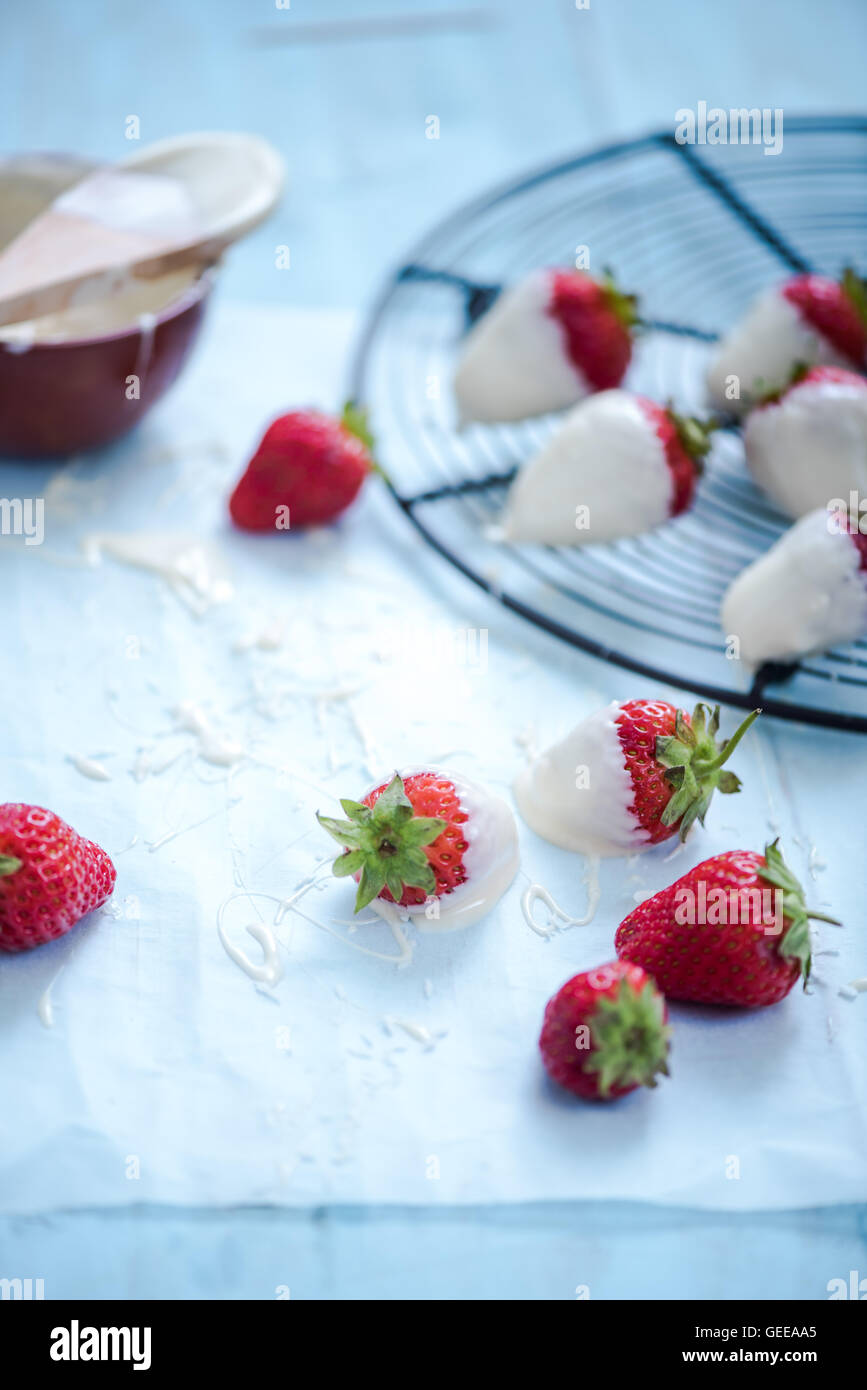 strawberries in white chocolate, sweet and romantic dessert Stock Photo ...