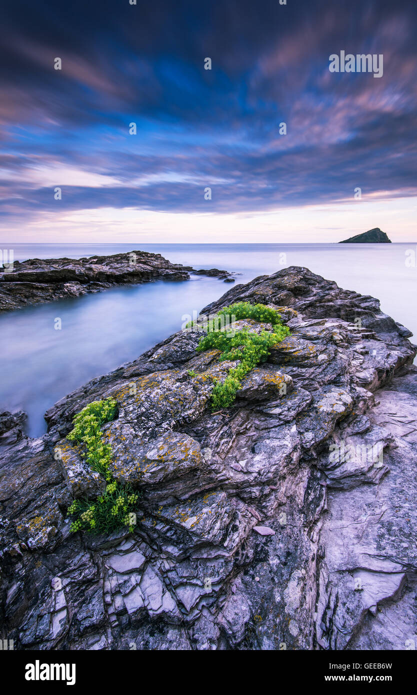 long exposure silky water on the beach, dramatic weather Stock Photo ...