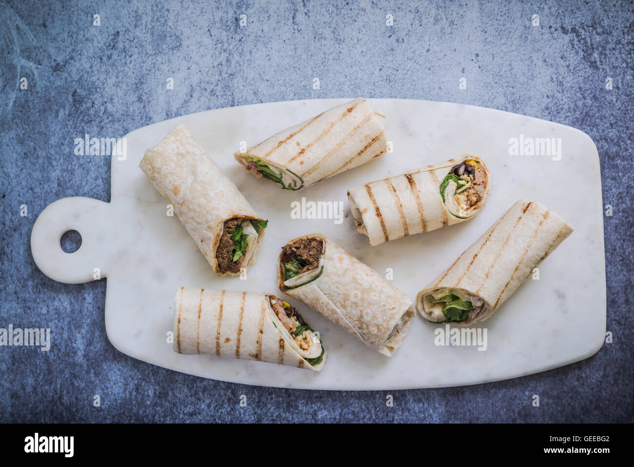 healthy brunch idea, tortilla wraps, top view Stock Photo - Alamy