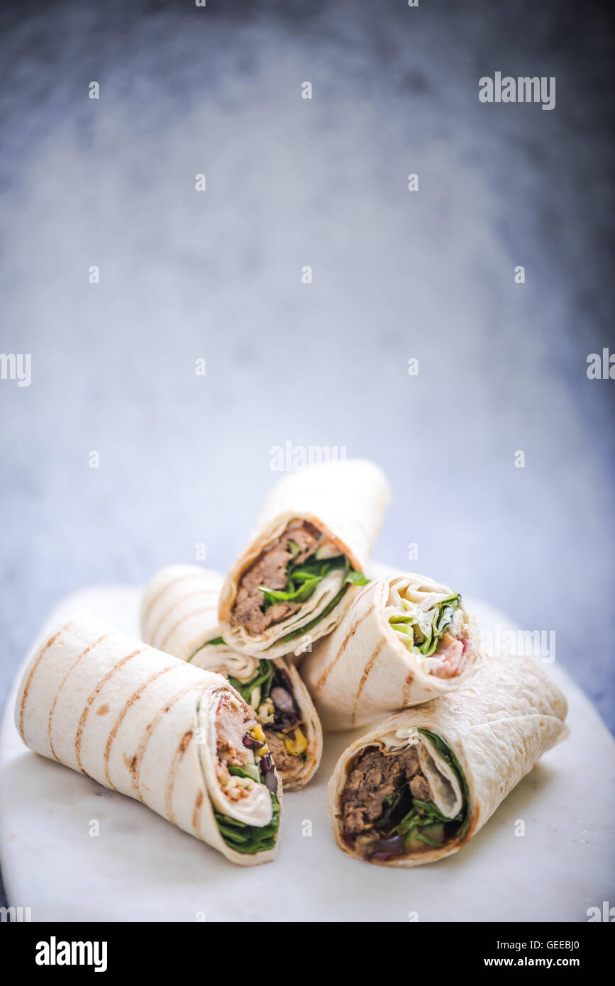 healthy brunch idea, tortilla wraps, top view Stock Photo - Alamy
